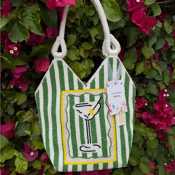 made in india | Bags | Nwt Viral Martini Glass Olive Green And White ...
